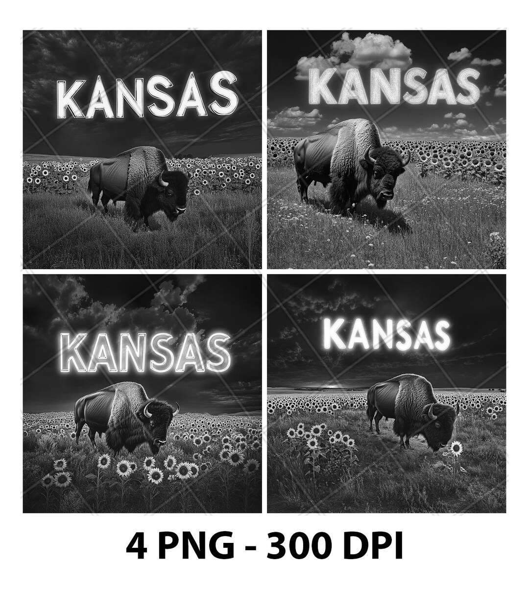 Kansas USA Design Sunflowers Bison Laser Engraving File Slate PNG ...
