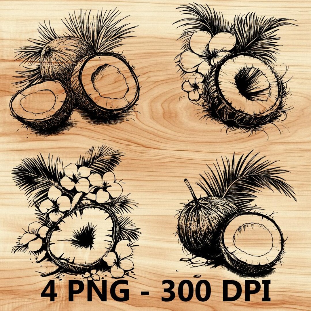 Coconut Fruit Summer Dessert Laser File Wood Engraving PNG Kitchen Cut ...