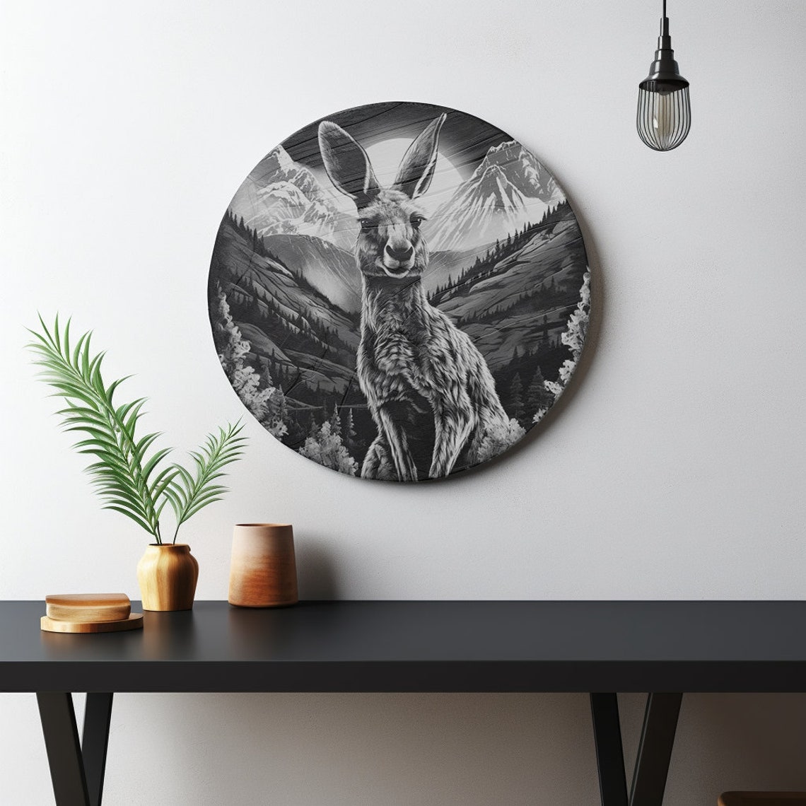 Kangaroo Face Head Mountain Tree Laser Engraving File Slate PNG Coaster ...