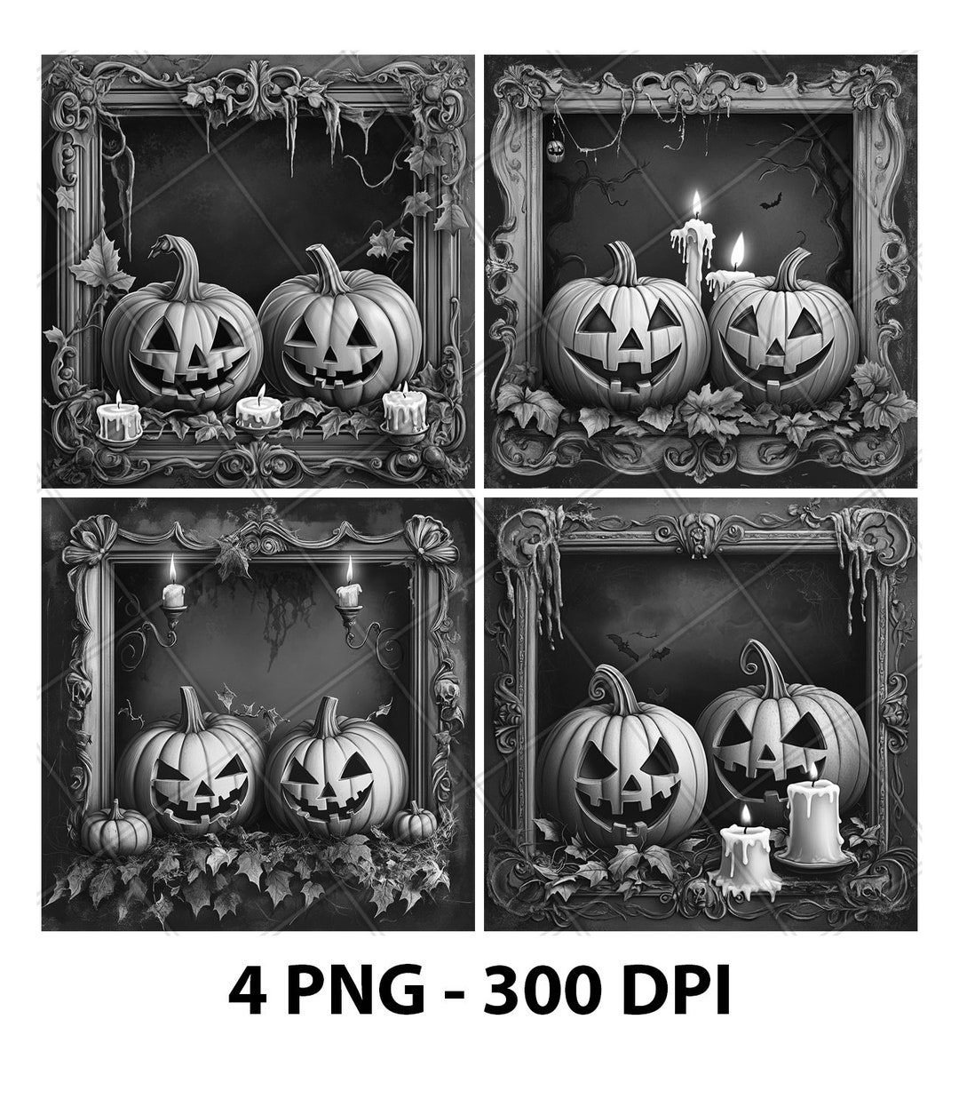 Spooky Halloween Pumpkins Frame Laser Engraving File Slate PNG Coaster ...