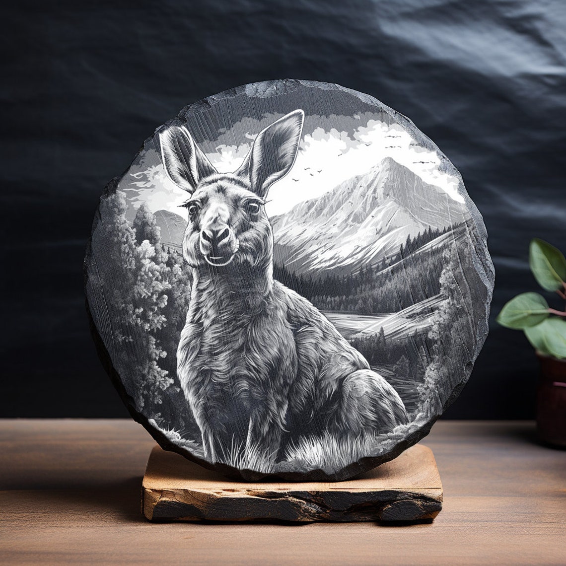 Kangaroo Face Head Mountain Tree Laser Engraving File Slate PNG Coaster ...