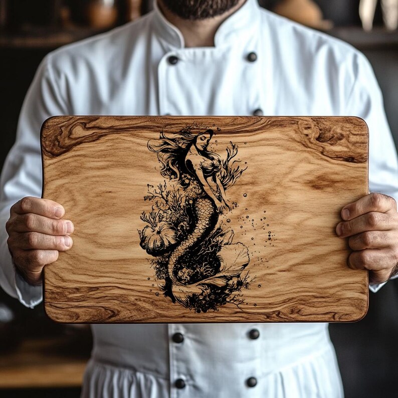 Mermaid Sea Goddess Underwater Laser File Wood Engraving PNG Kitchen ...