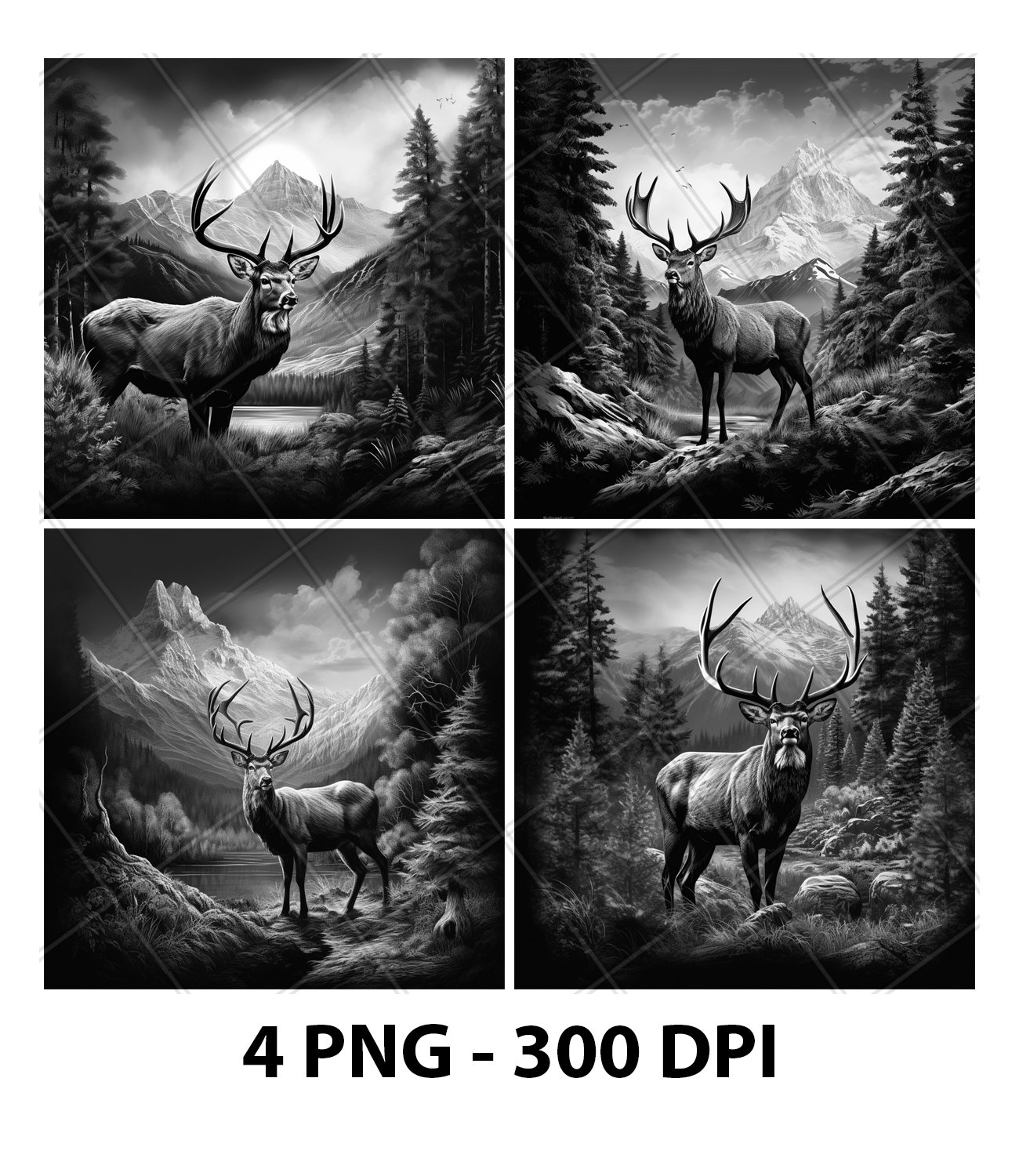 Buck Deer Elk Trees Mountain Forest Laser Engraving File Slate PNG ...