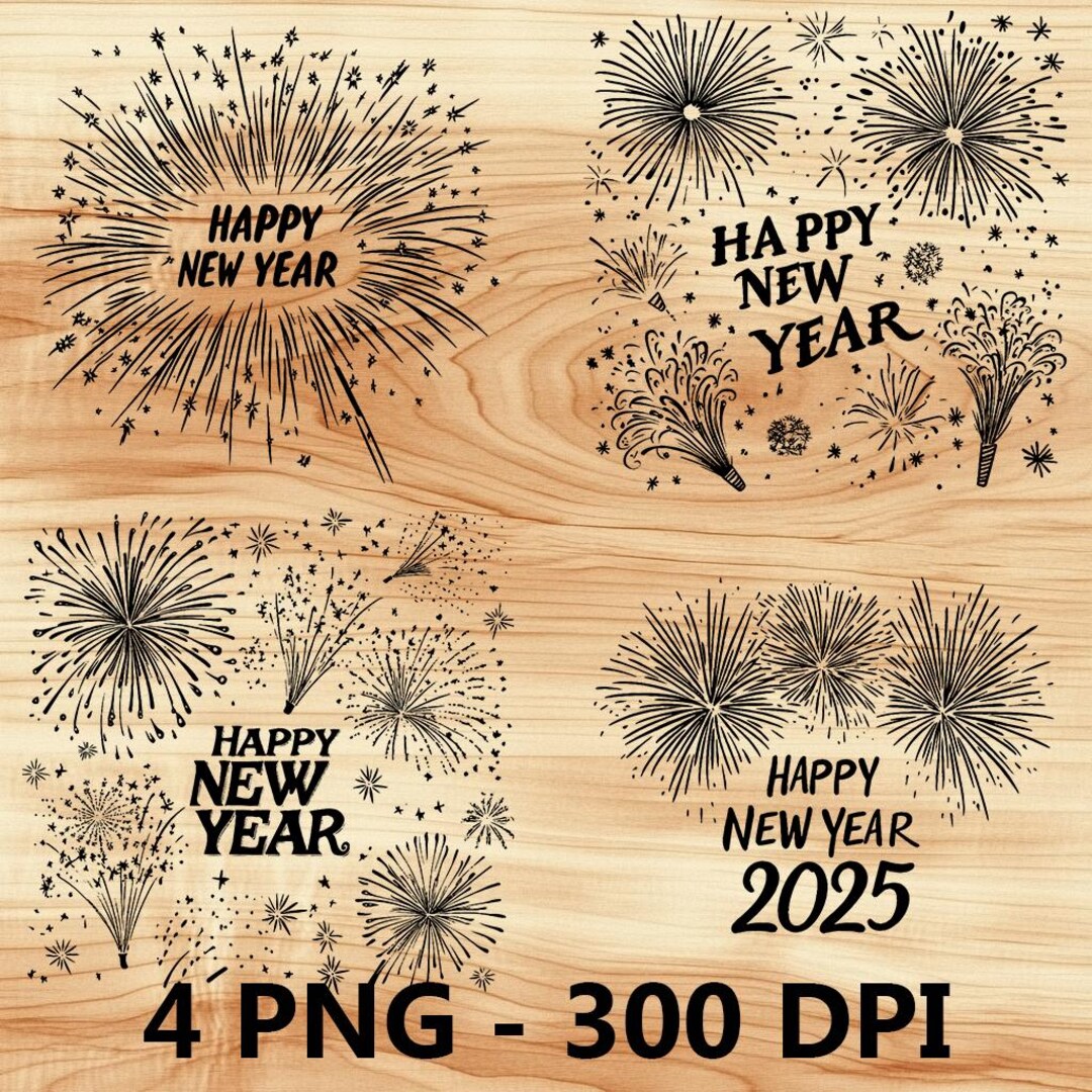 Happy New Year Greetings Fireworks Laser File Wood Engraving PNG Slate ...
