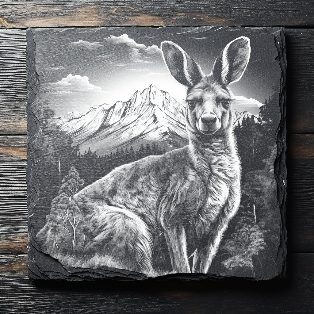 Kangaroo Face Head Mountain Tree Laser Engraving File Slate PNG Coaster ...