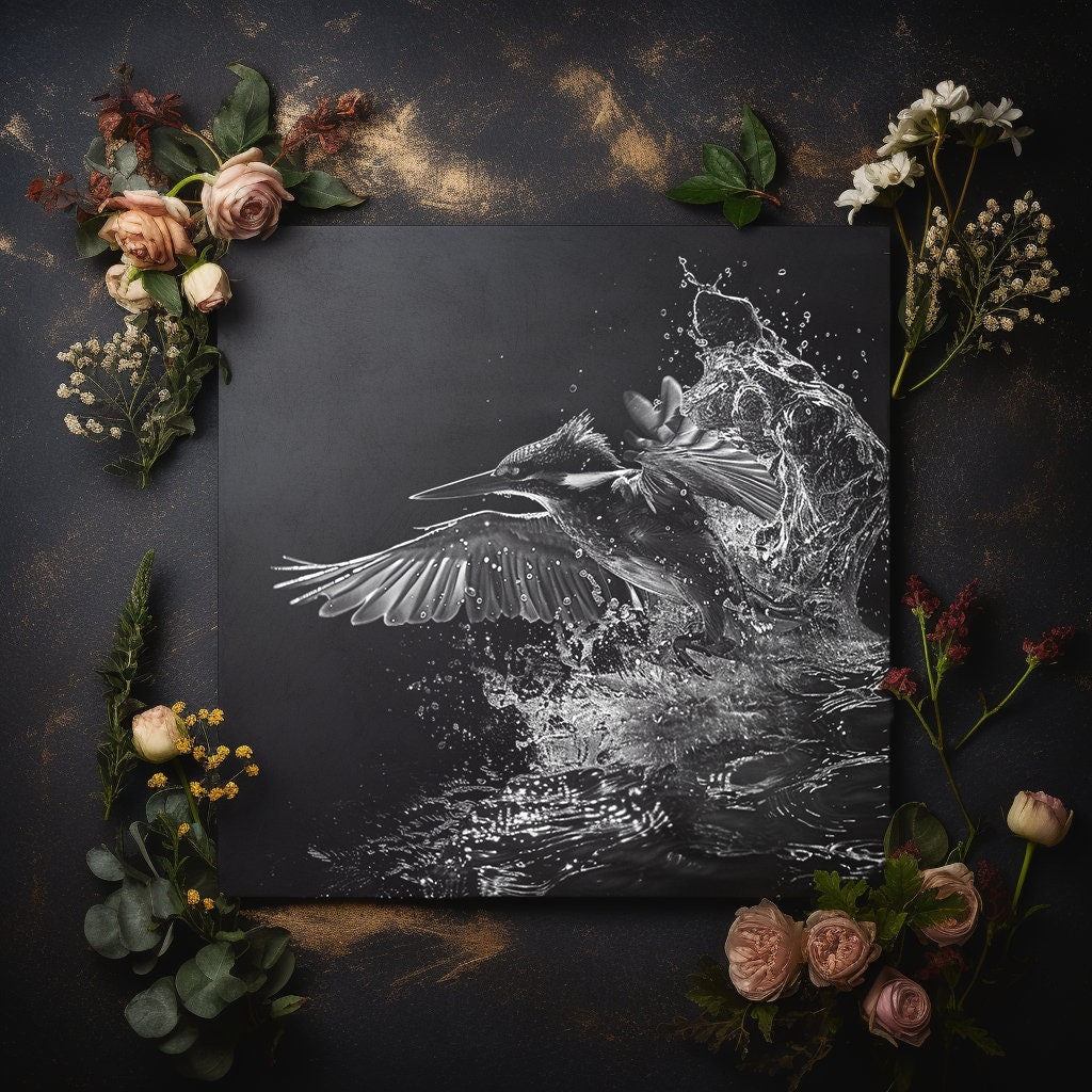 Kingfisher Bird Eating Fish Sea Slate Engraving File Laser Engraved PNG ...