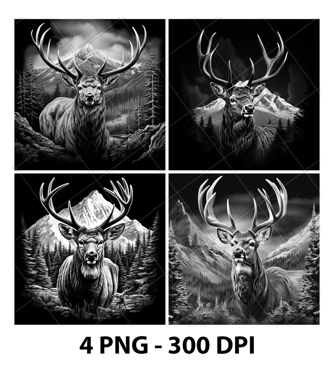 Deer Buck Elk Trees Mountain Forest Laser Engraving File Slate PNG ...