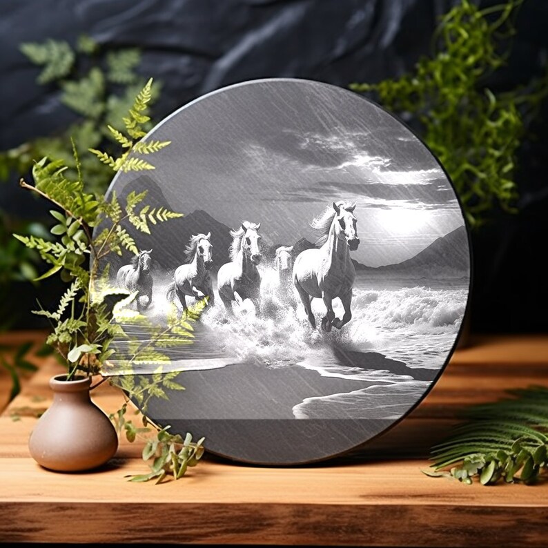 Horses Running Beach Seas Shore Laser PNG File Slate Engrave Coaster ...