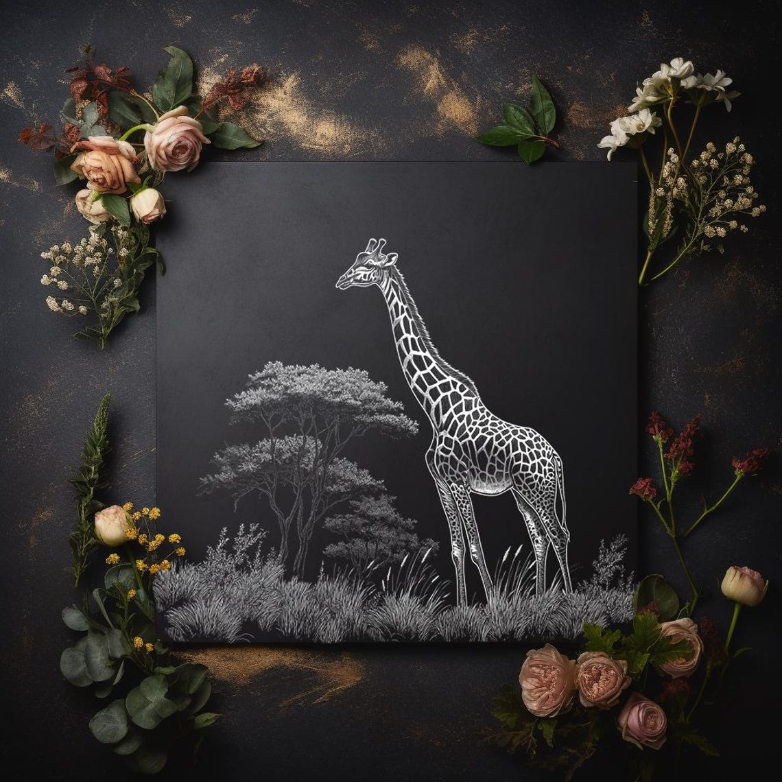 African Giraffe Wildlife Animal Slate Engraving File Laser Engraved PNG ...