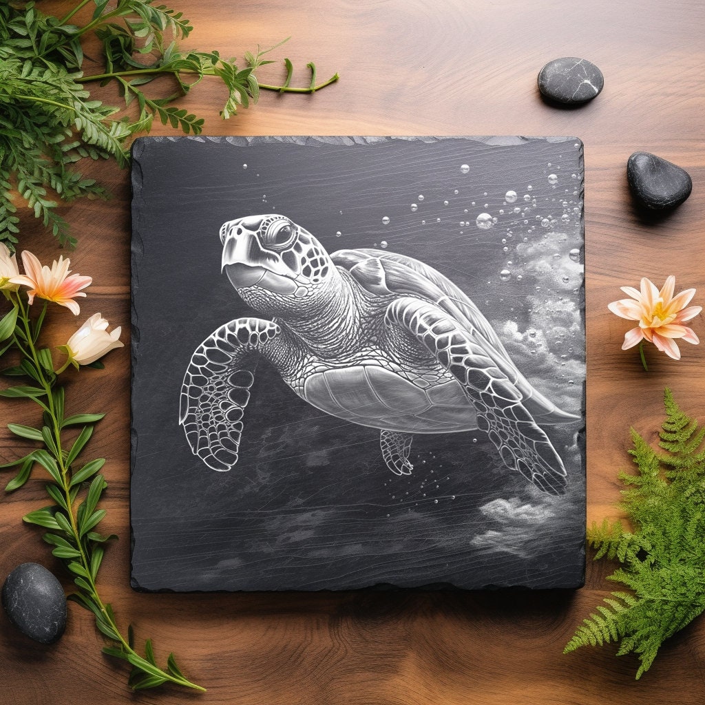 Sea Turtle Tortoise Swim Underwater Slate Engraving File Wood Engrave ...