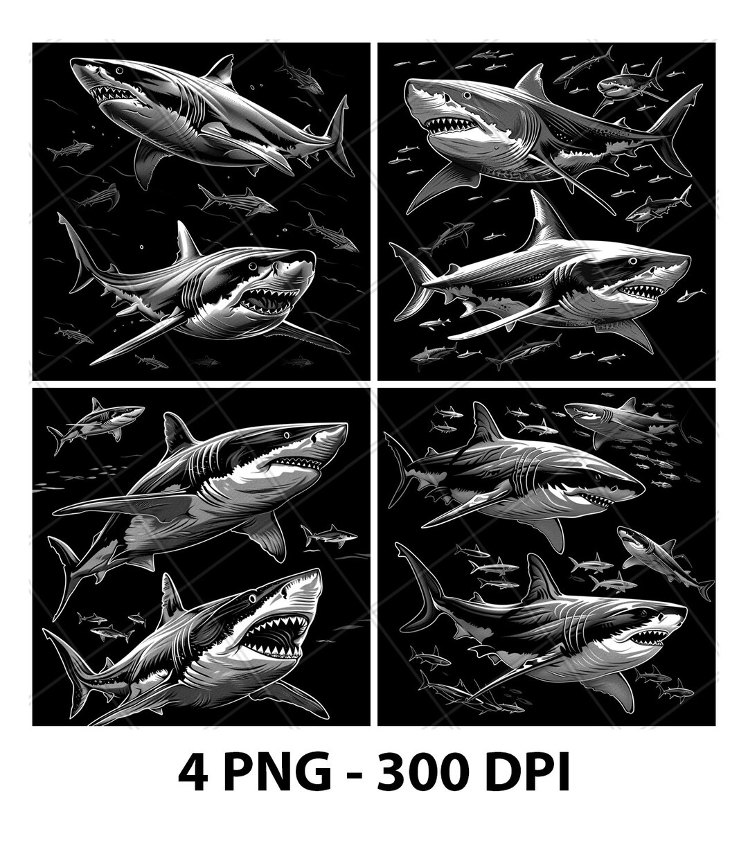 Killer Sharks Ocean Sea Predators Laser Engraving File Slate PNG ...