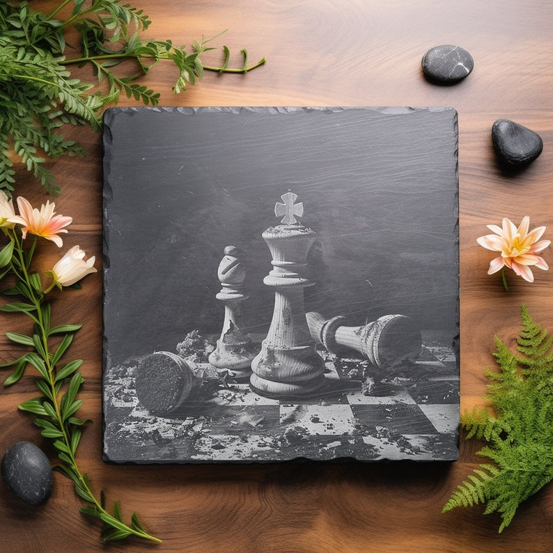 Chess Board Pieces Sports Game Laser Engraving File Slate PNG Coaster ...