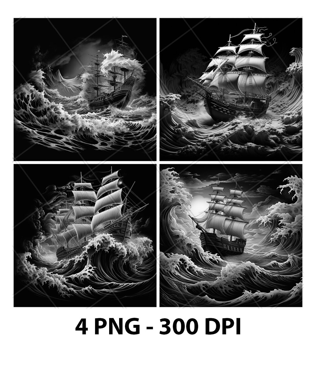 Storm Pirate Ship Boat Sea Tsunami Laser Engraving File Slate PNG ...