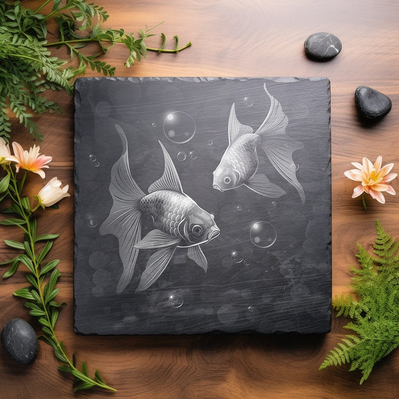 Gold Fish Bubble Koi Aquarium Tank Laser PNG File Slate Engraving ...