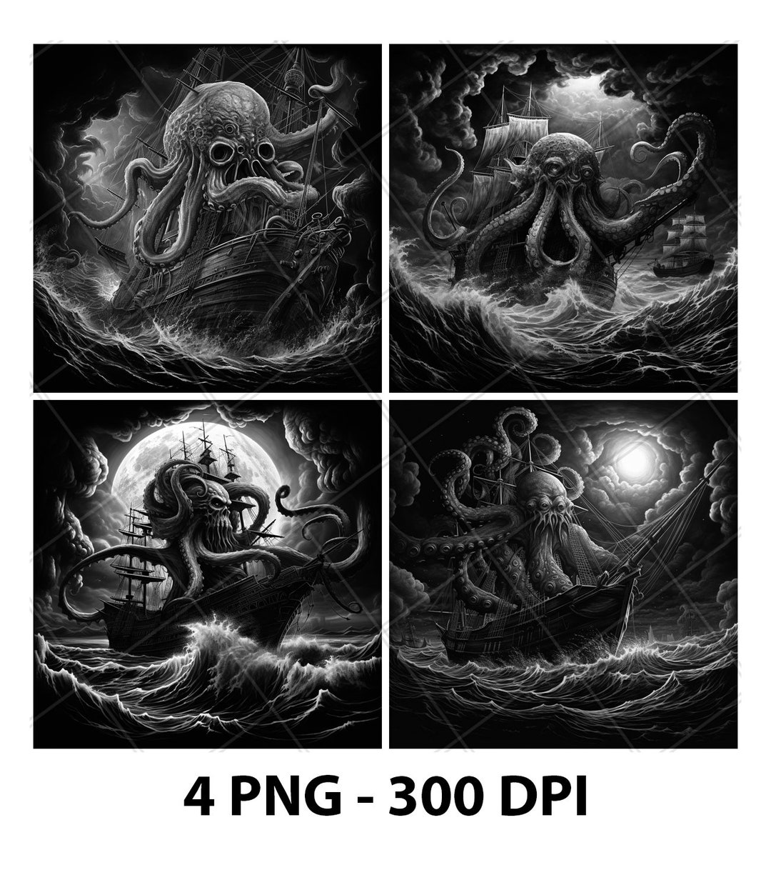 Giant Octopus Sea Monster Squid Laser PNG File Slate Engraving Coaster ...