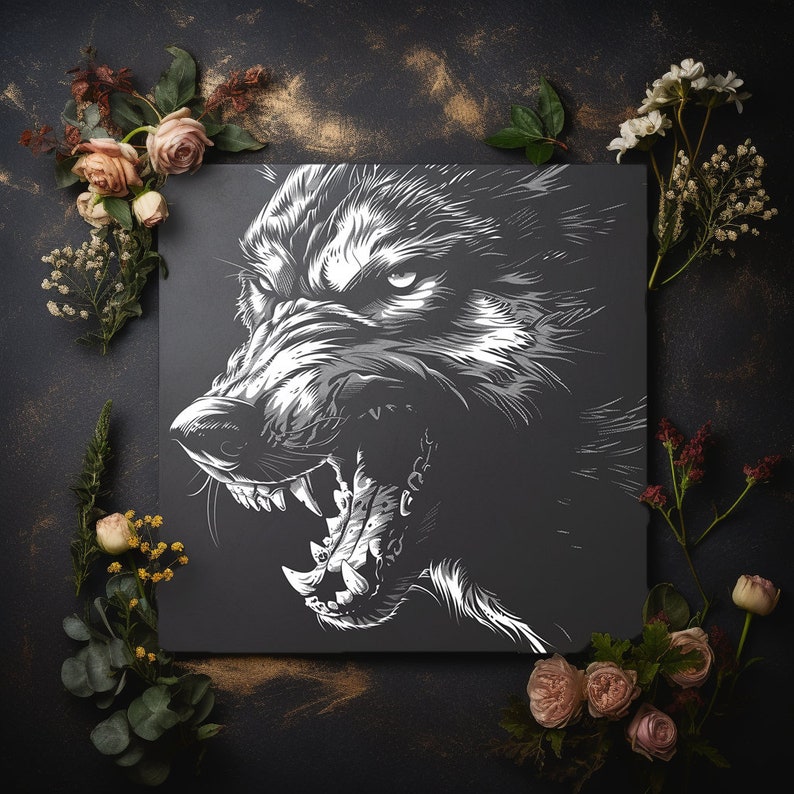 Dire Wolf Timber Wolf Gray Wolf Slate Engraving File Laser Engraved PNG ...