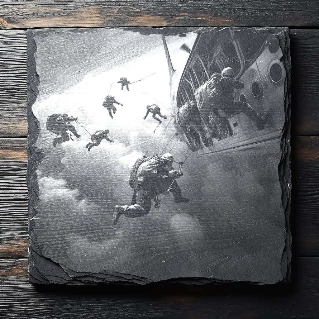 Paratroopers Soldiers Parachute Laser Engraving File Slate PNG Coaster ...