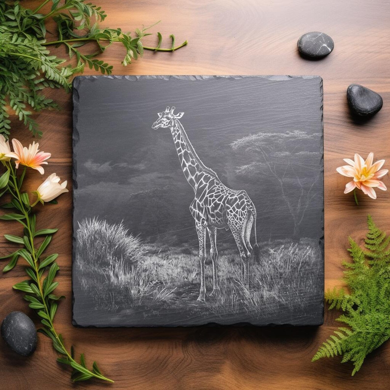 African Giraffe Wildlife Animal Slate Engraving File Laser Engraved PNG ...