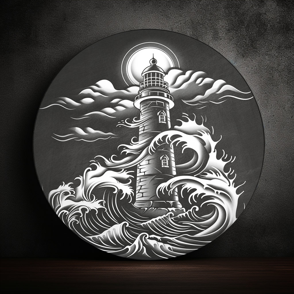 Lighthouse Watchtower Sea Waves Slate Engraving File Laser Engraved PNG ...
