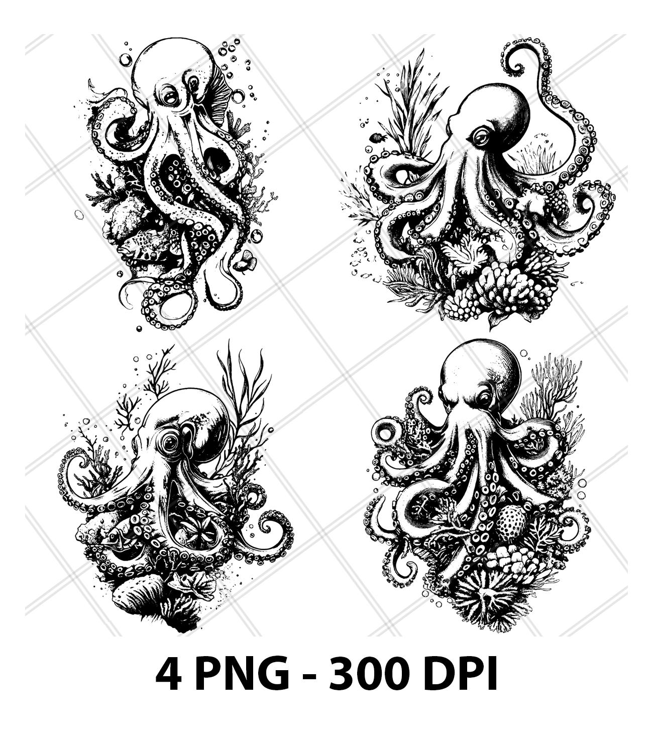 Giant Octopus Underwater Sea Squid Laser Engraving File Slate PNG ...
