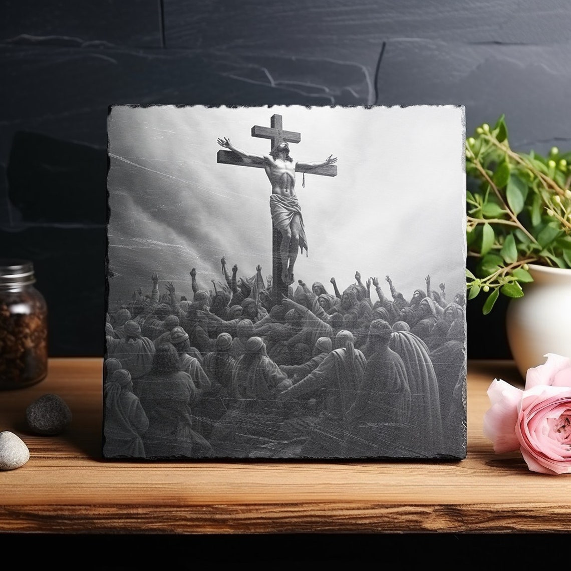 Crucifixion Jesus Christ Cross Lord Laser PNG File Slate Engrave Coaster Etch Xtool Wood Burn ...