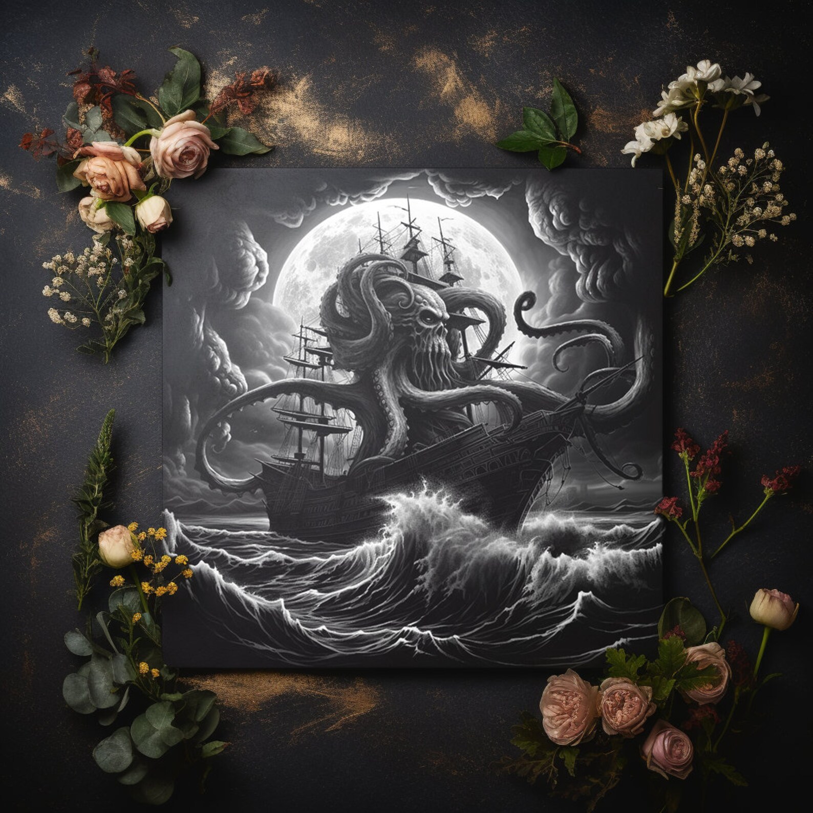 Giant Octopus Sea Monster Squid Laser PNG File Slate Engraving Coaster ...
