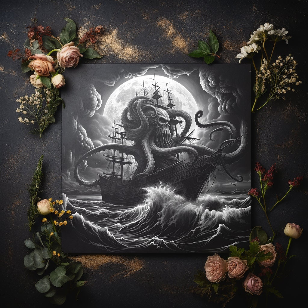 Giant Octopus Sea Monster Squid Laser PNG File Slate Engraving Coaster ...