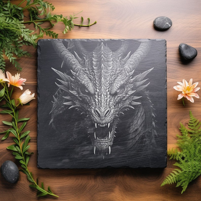 Dragon Wyvern Face Scary Lucifer Laser Engraving File Slate PNG Coaster ...