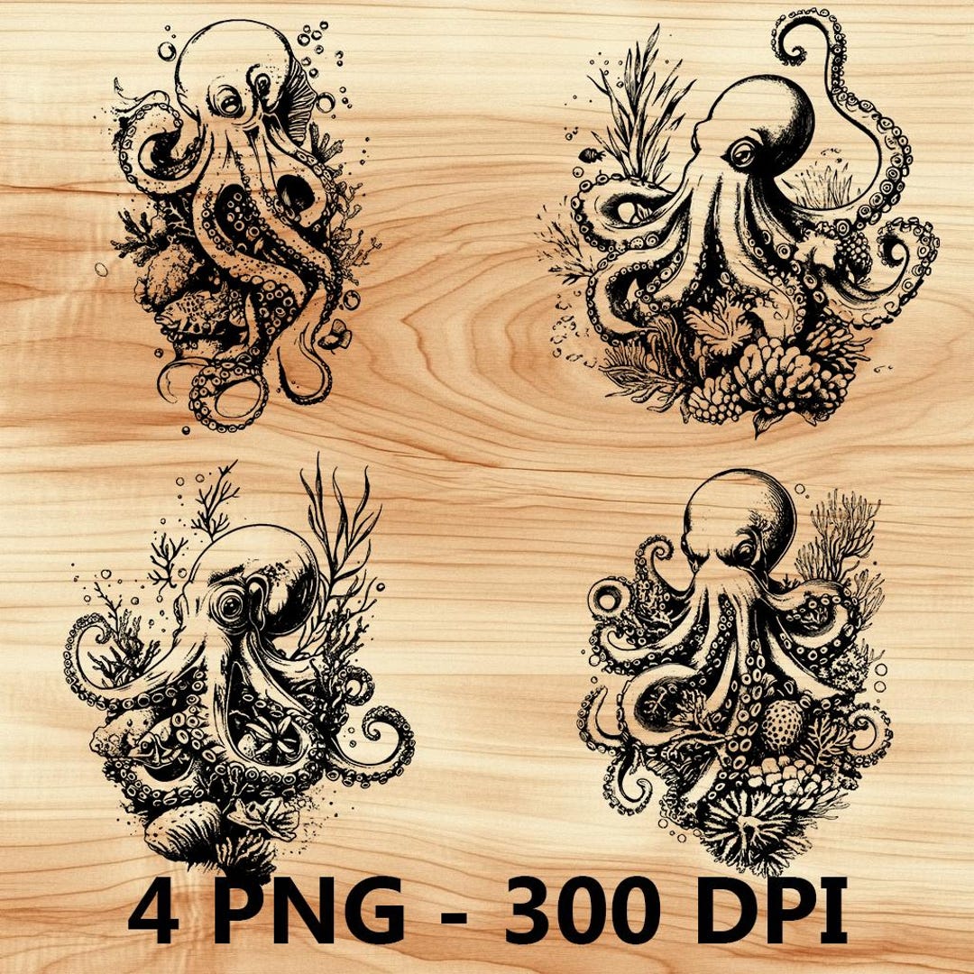 Giant Octopus Underwater Sea Squid Laser Engraving File Slate PNG ...