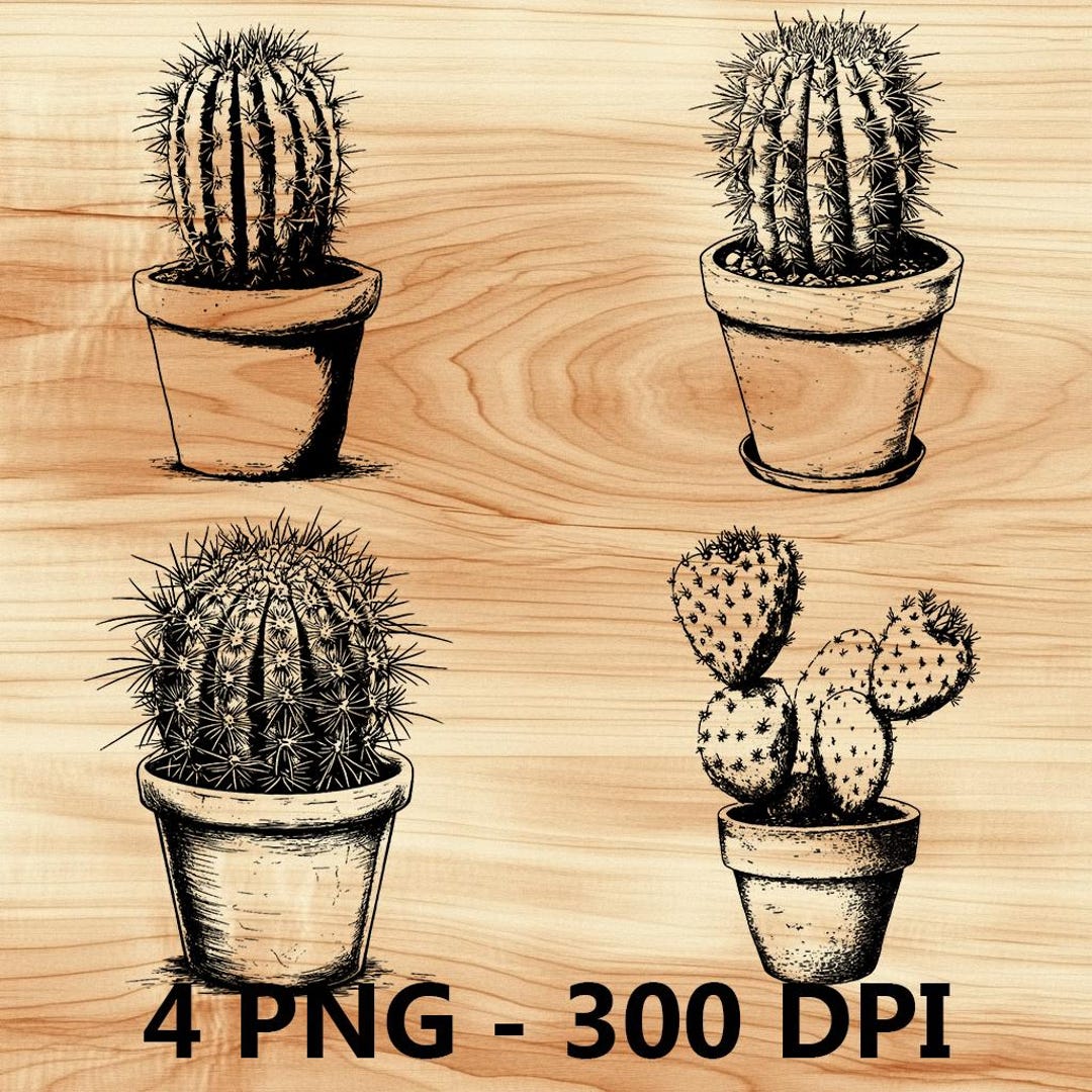 Cactus in a Pot Potted Plant Laser File Wood Engraving PNG Kitchen Cut ...