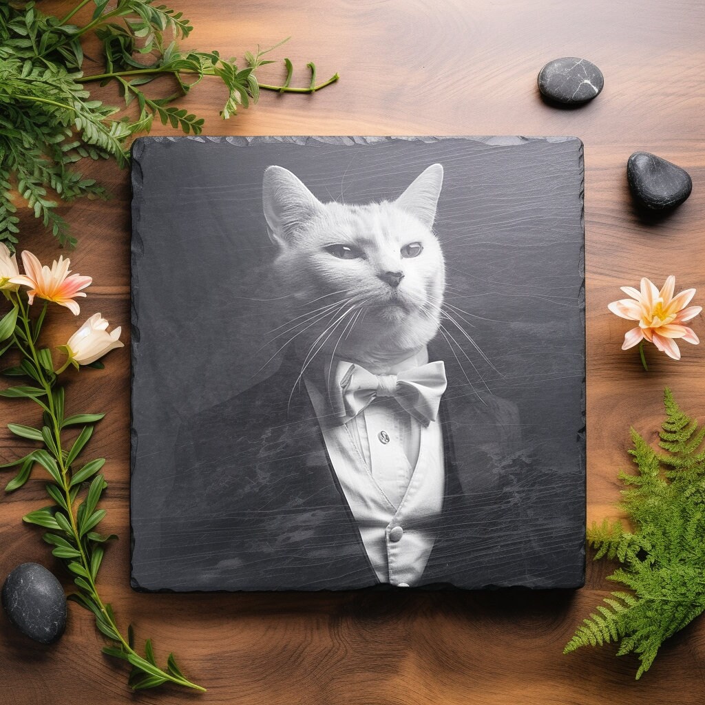 Cats in Tuxedo Suits Kittens Pose Laser PNG File Slate Engrave Coaster ...