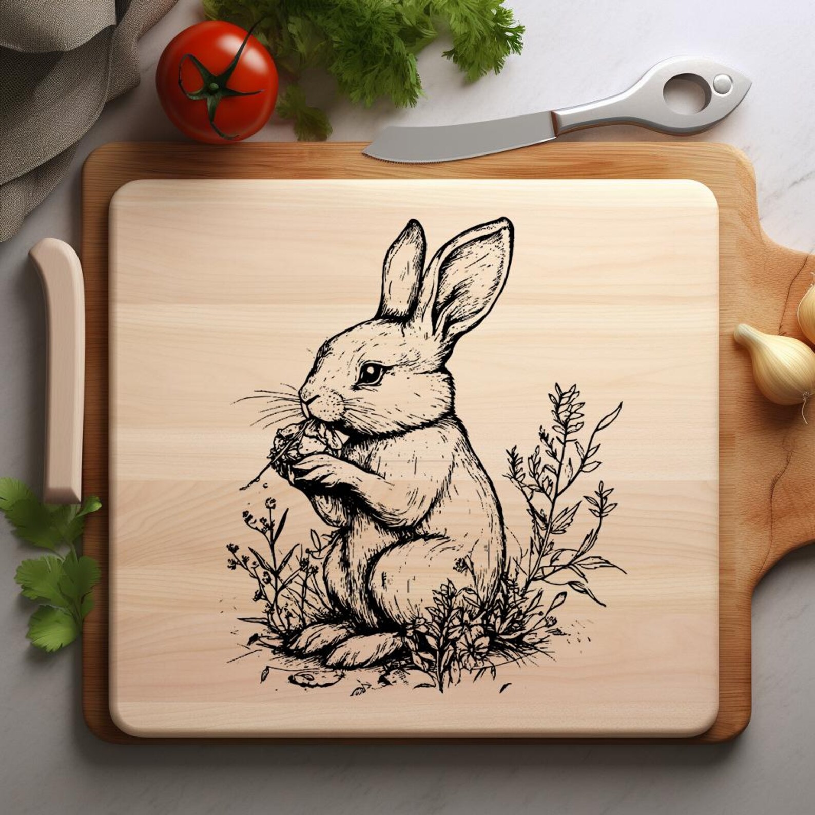 Rabbit Bunny Eating Carrot Hare Woodland Slate Engraving File Wood ...