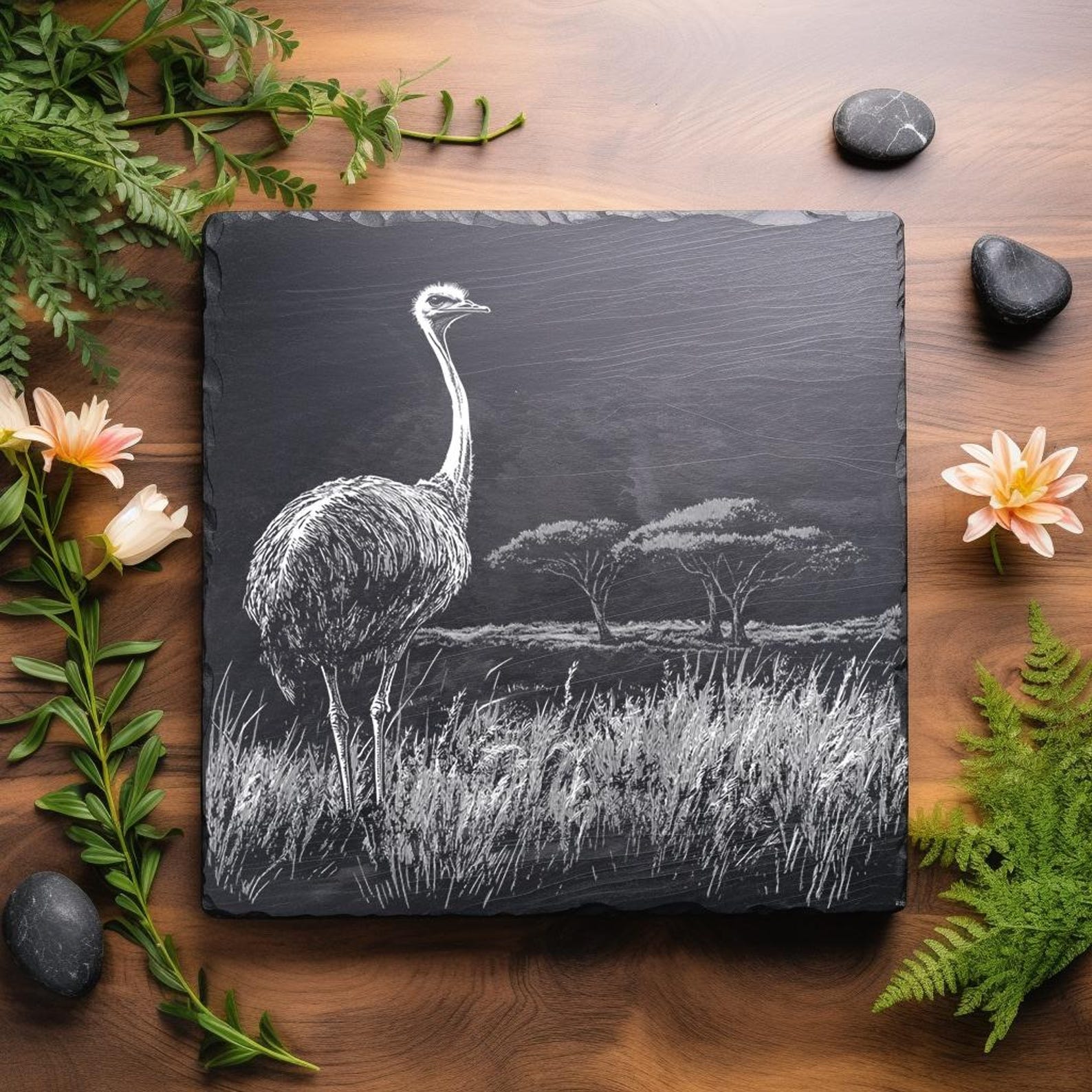 African Ostrich Wildlife Animal Slate Engraving File Laser Engraved PNG ...