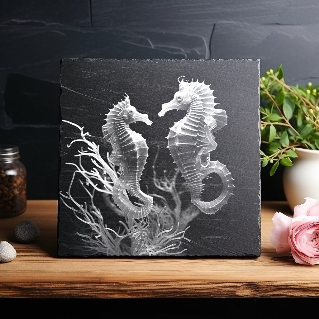 Sea Horse Underwater Creature Laser Engraving File Slate PNG Coaster ...