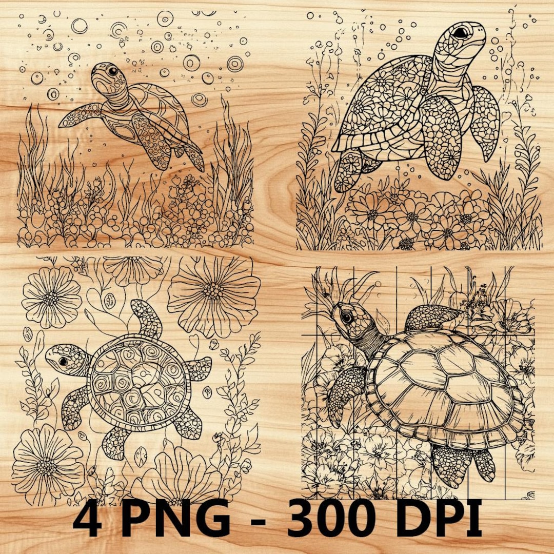 Sea Turtle Underwater Reefs Corals Laser File Wood Engraving PNG ...