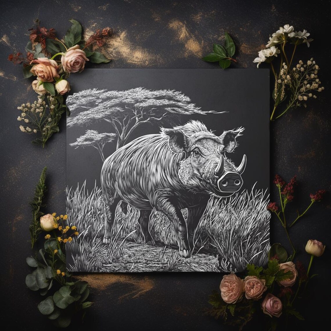 Warthog Wild Pig African Wildlife Slate Engraving File Wood Engrave PNG ...