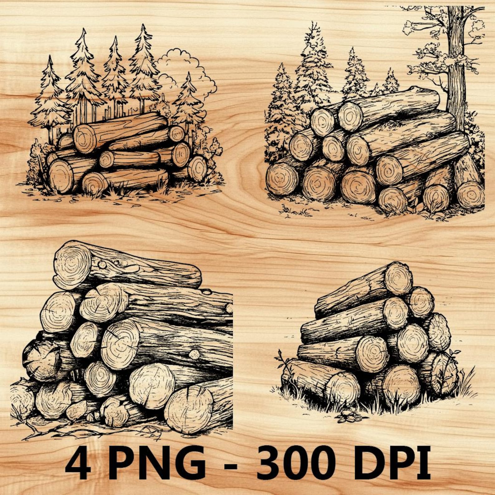 Firewood Timber Logs Tree Chops Laser File Wood Engraving PNG Kitchen ...