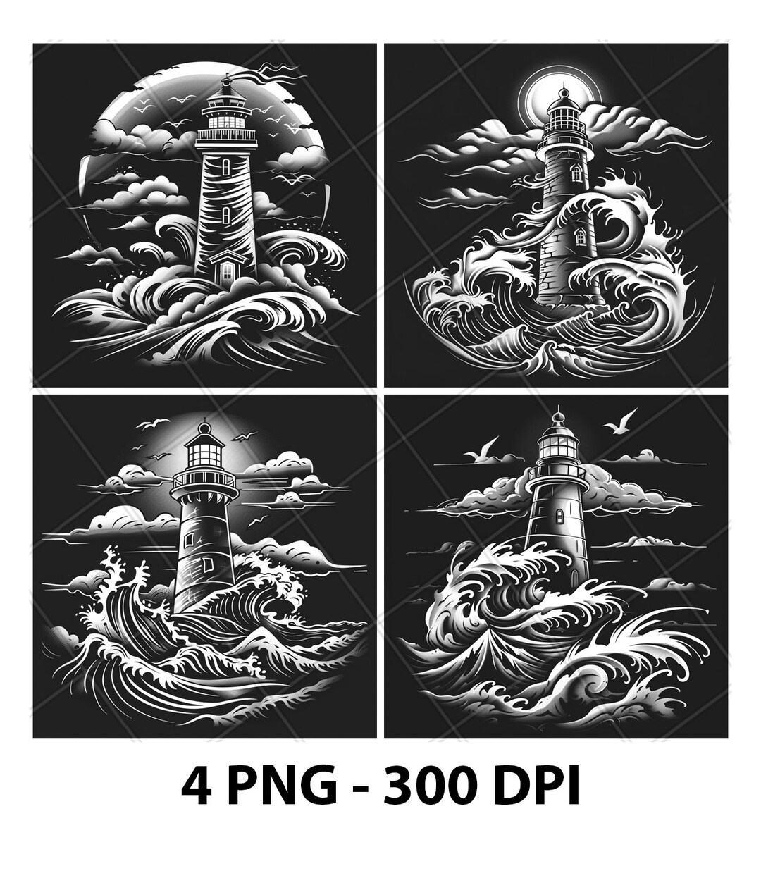 Lighthouse Watchtower Sea Waves Laser Engraving File Slate PNG Coaster ...