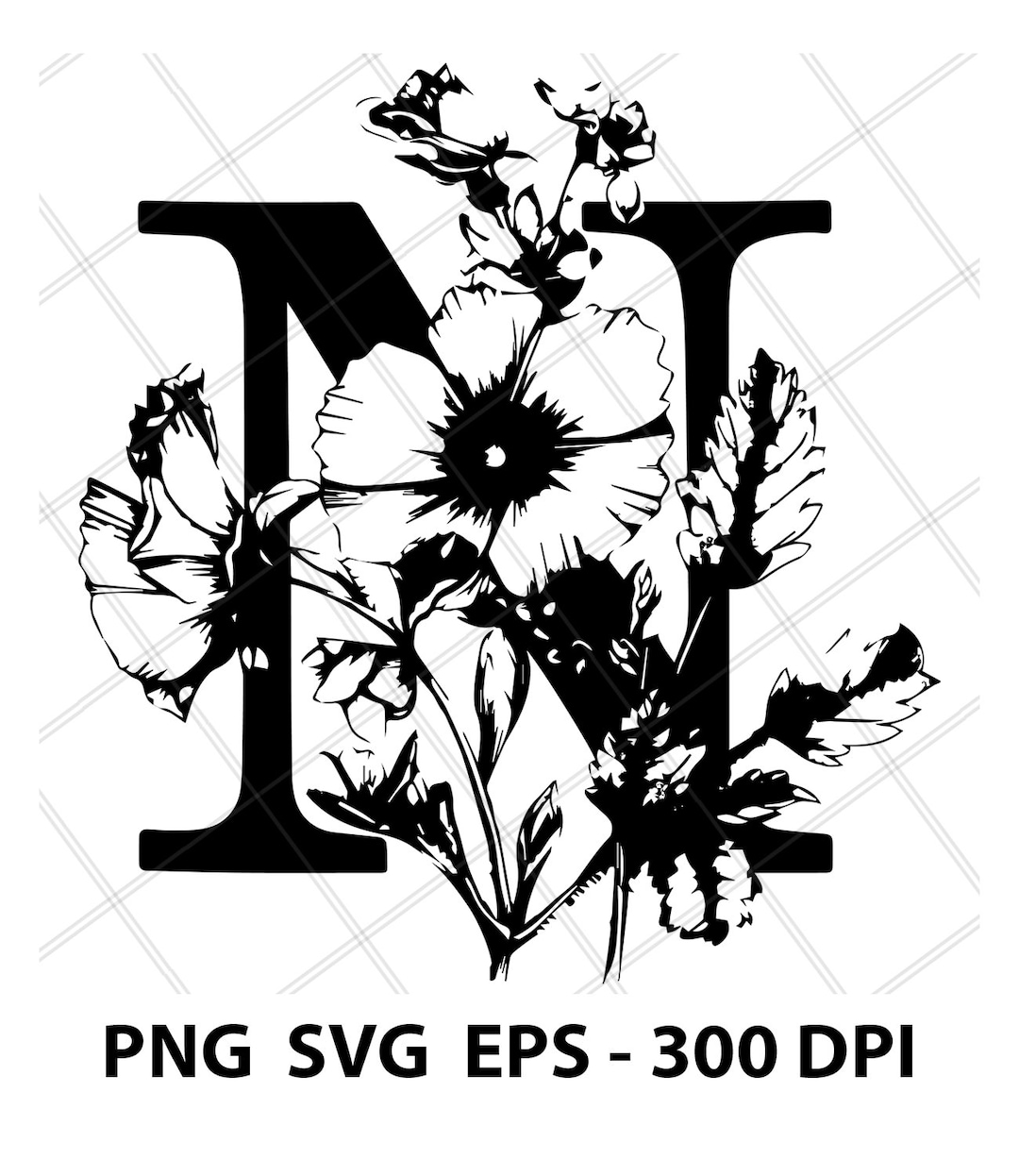 2D Letter N Laser Engrave File Alphabet Black and White PNG Monogram ...