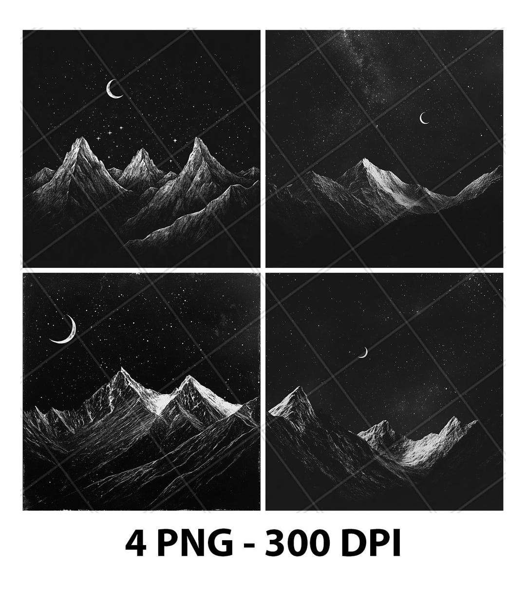 Mountains Starry Night Sky Moon Slate Engraving File Laser Engraved PNG ...
