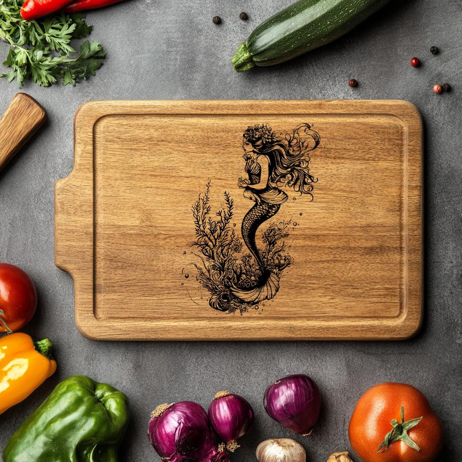 Mermaid Sea Goddess Underwater Laser File Wood Engraving PNG Kitchen ...