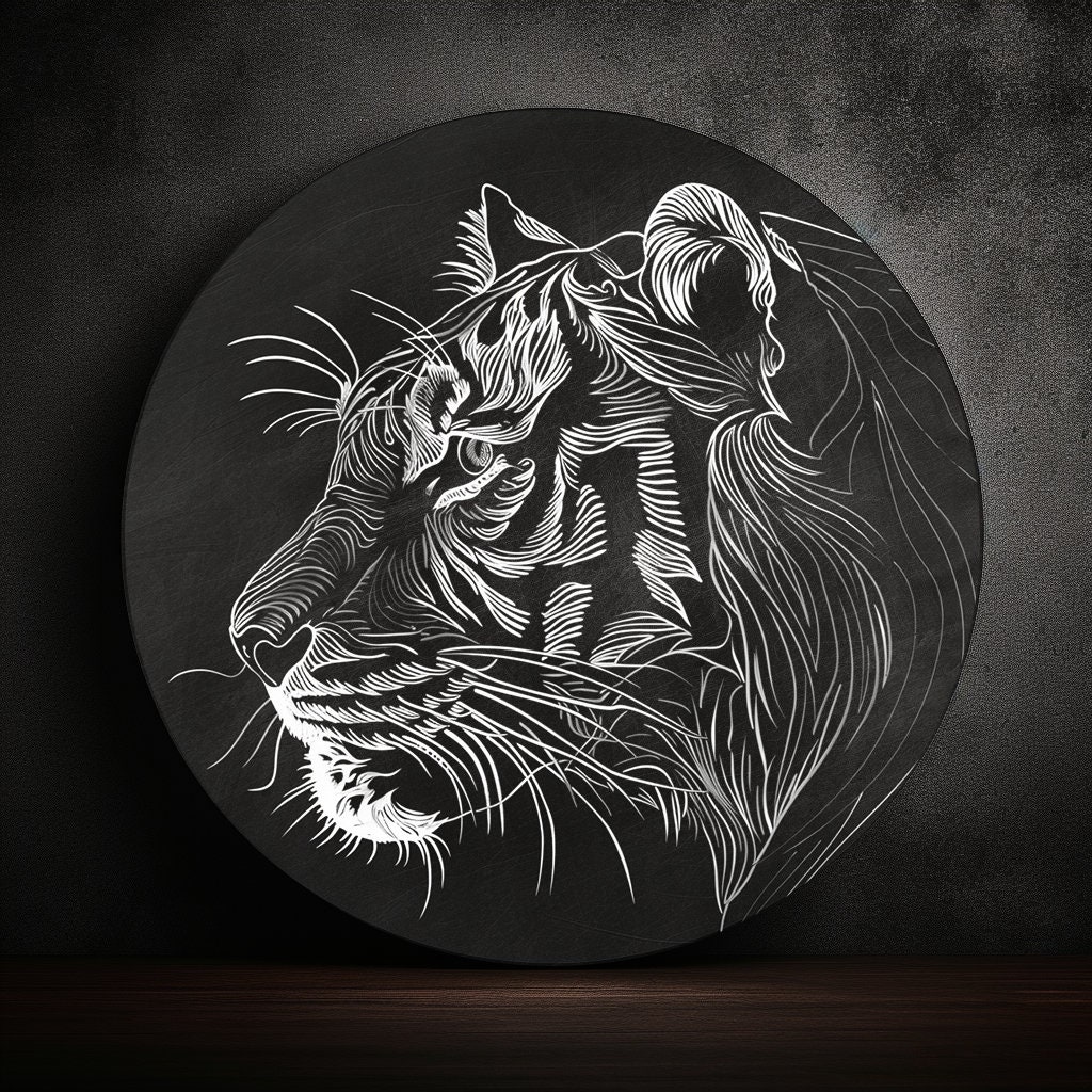 Bengal Tiger Face Head Drawing Laser Engraving File Slate PNG Coaster ...
