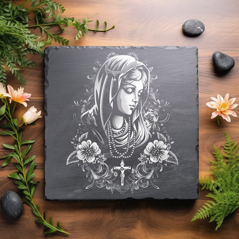 Holy Mary Mother God Magdalene Slate Engraving File Laser Engraved PNG ...