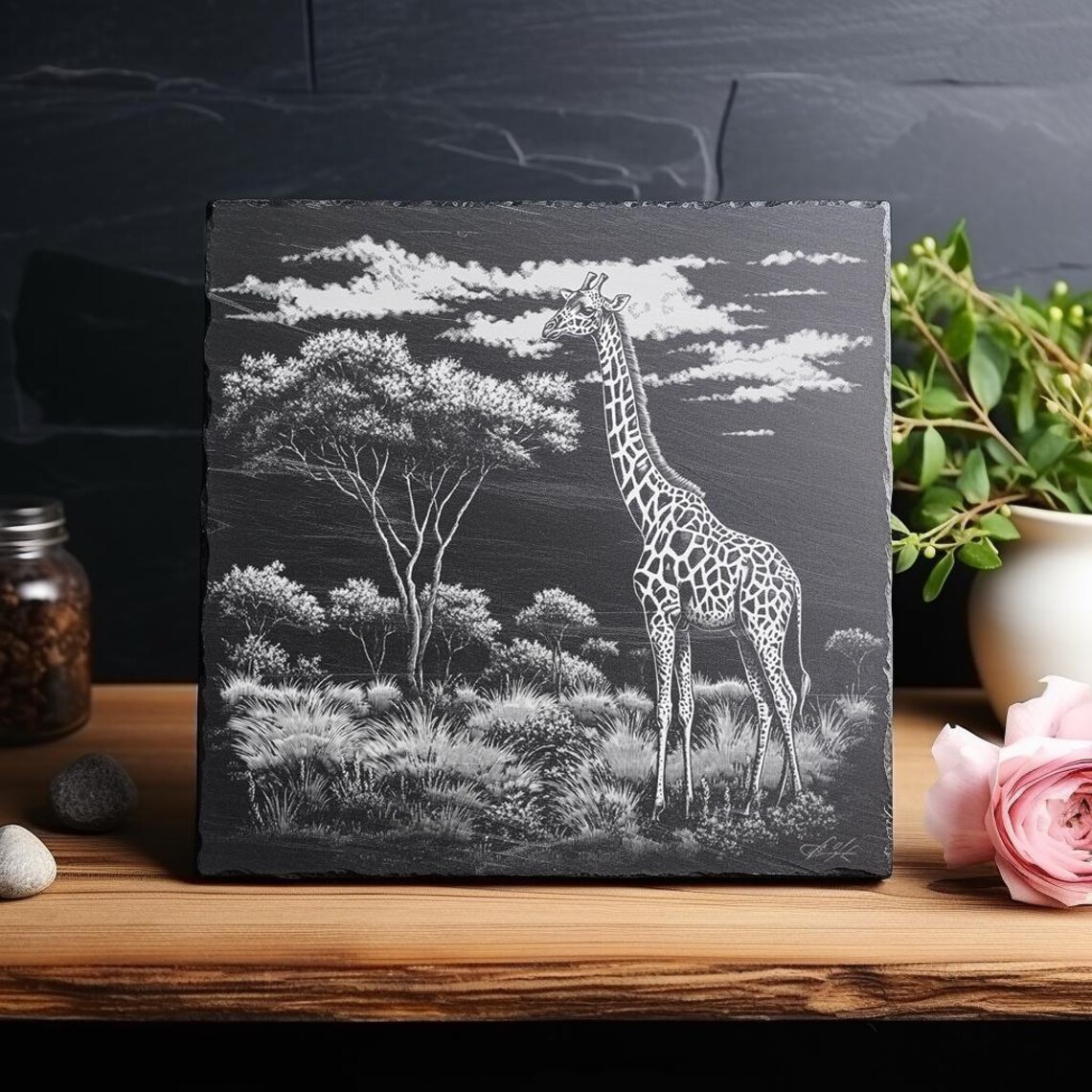 African Giraffe Wildlife Animal Slate Engraving File Laser Engraved PNG ...