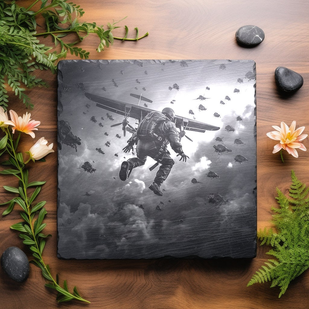 Paratroopers Soldiers Parachute Laser Engraving File Slate PNG Coaster ...