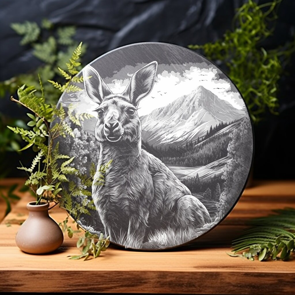 Kangaroo Face Head Mountain Tree Laser Engraving File Slate PNG Coaster ...