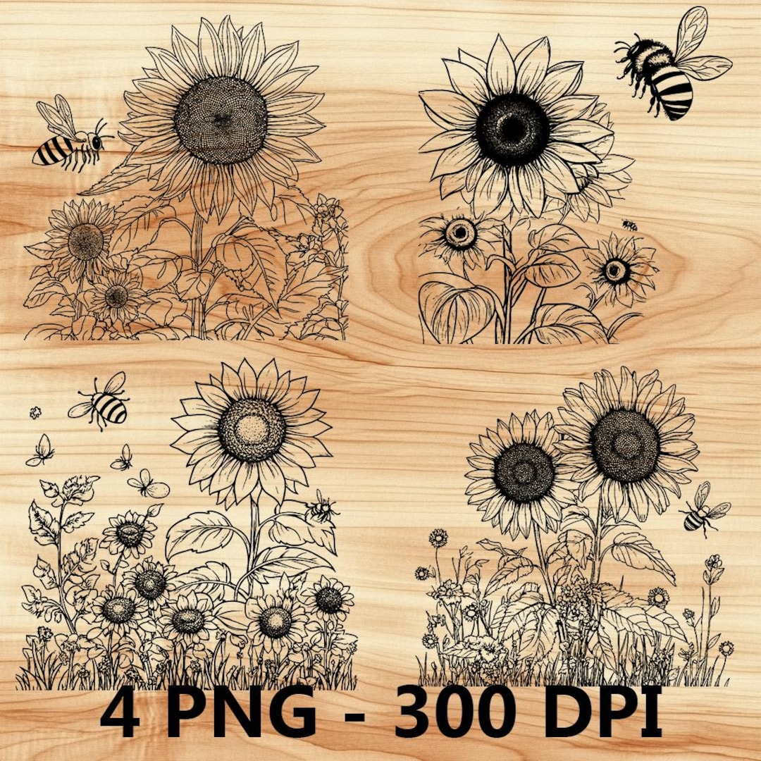 Sunflowers Wildflowers Farm Field Laser File Wood Engraving PNG Kitchen ...