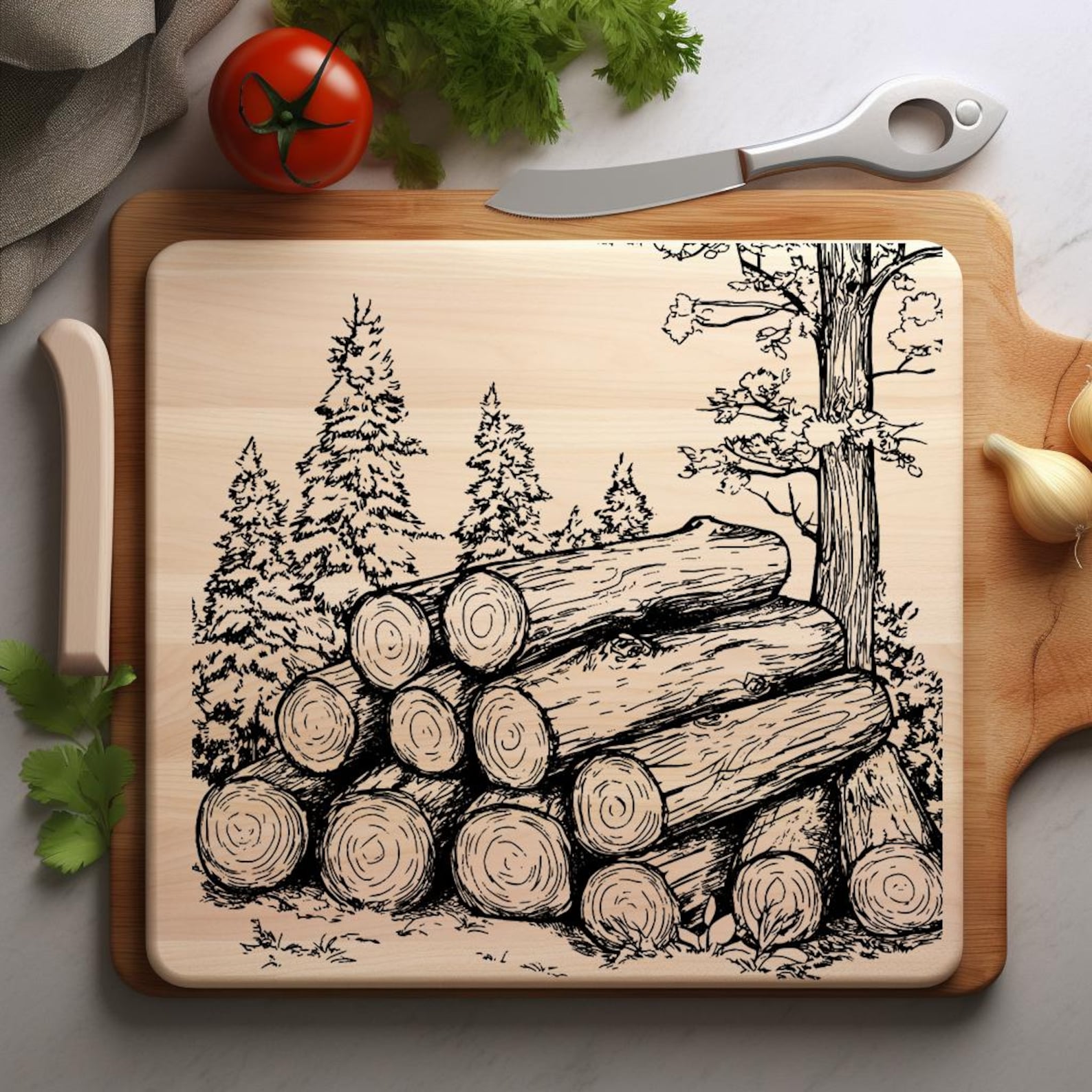 Firewood Timber Logs Tree Chops Laser File Wood Engraving PNG Kitchen ...