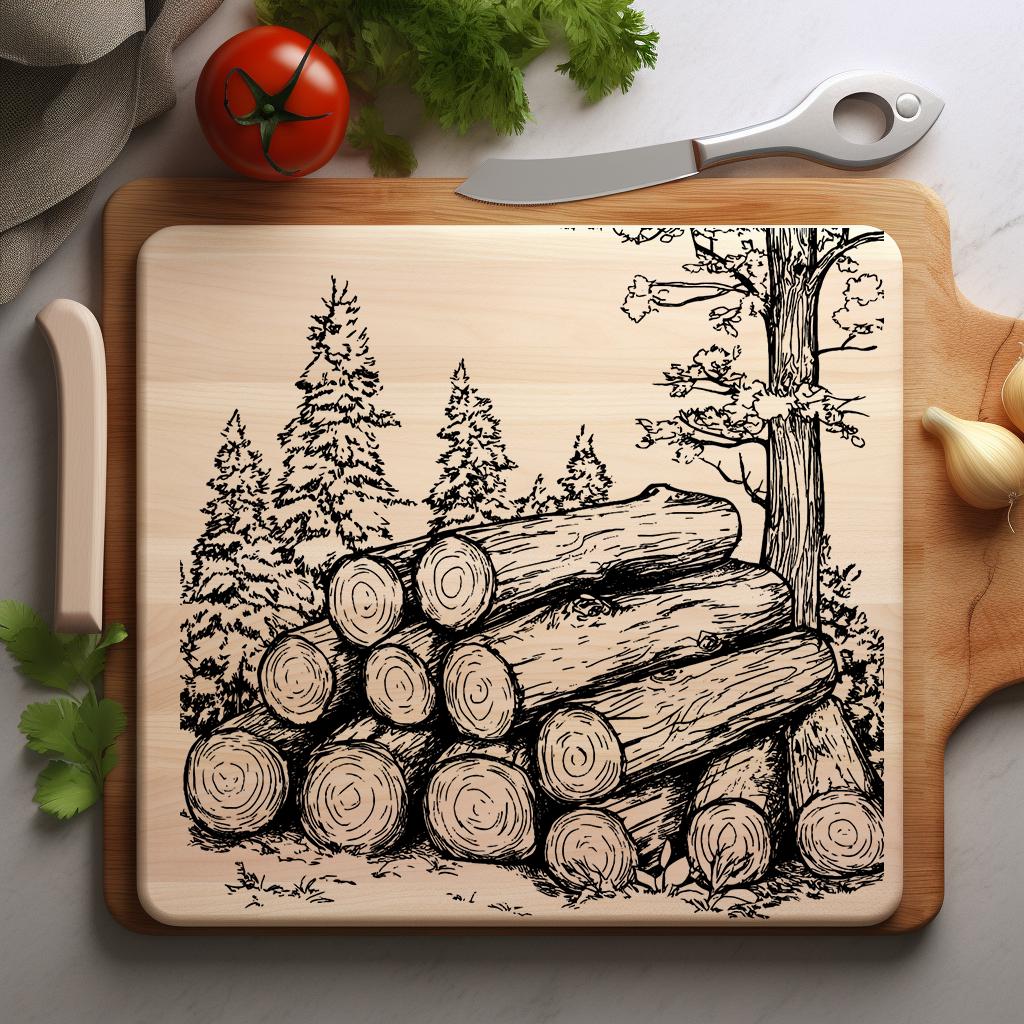 Firewood Timber Logs Tree Chops Laser File Wood Engraving PNG Kitchen ...
