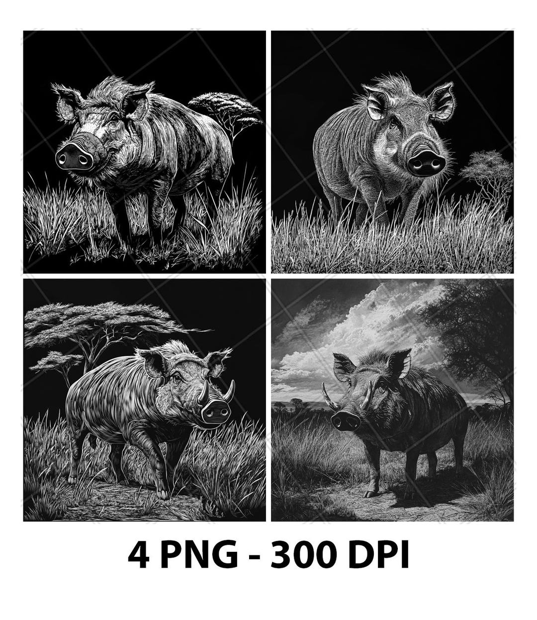 Warthog Wild Pig African Wildlife Slate Engraving File Wood Engrave PNG ...